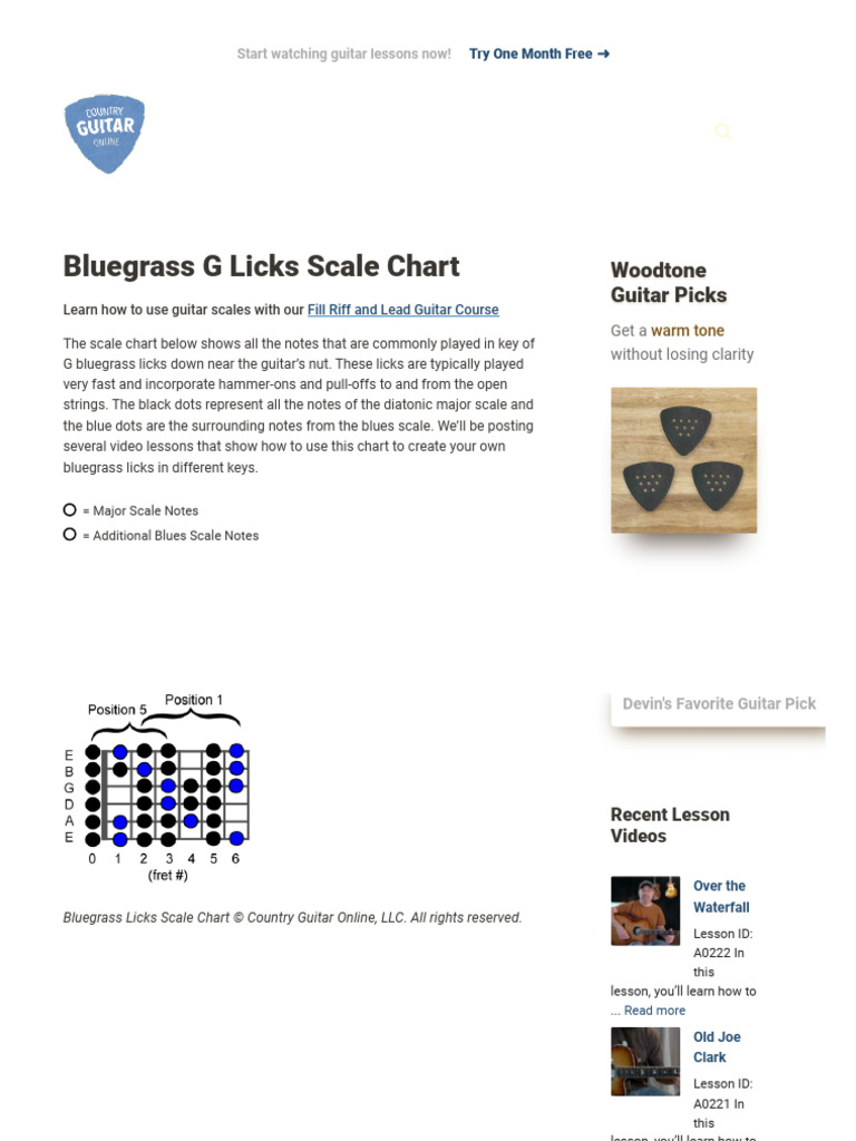 Bluegrass Open G Licks Scale Chart – Country Guitar Online | PDF ...