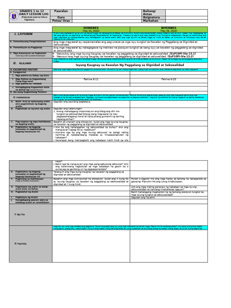 Lesson Plan For EsP - Grade 10 - 4th Quarter | PDF