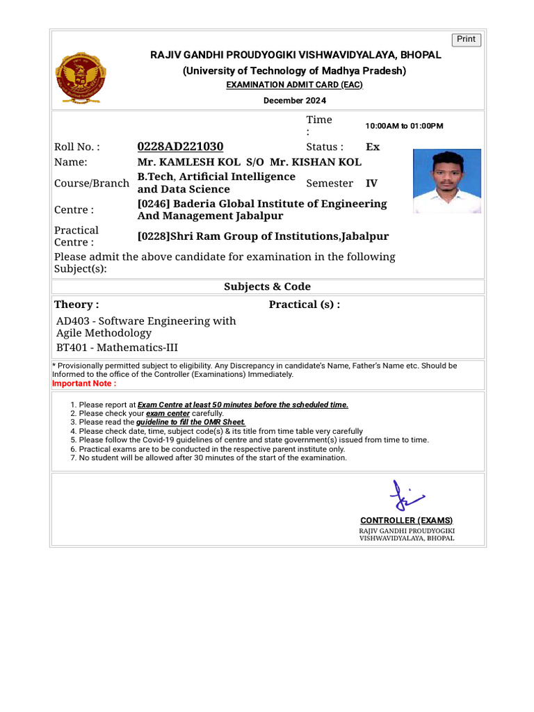 Admit Card | PDF
