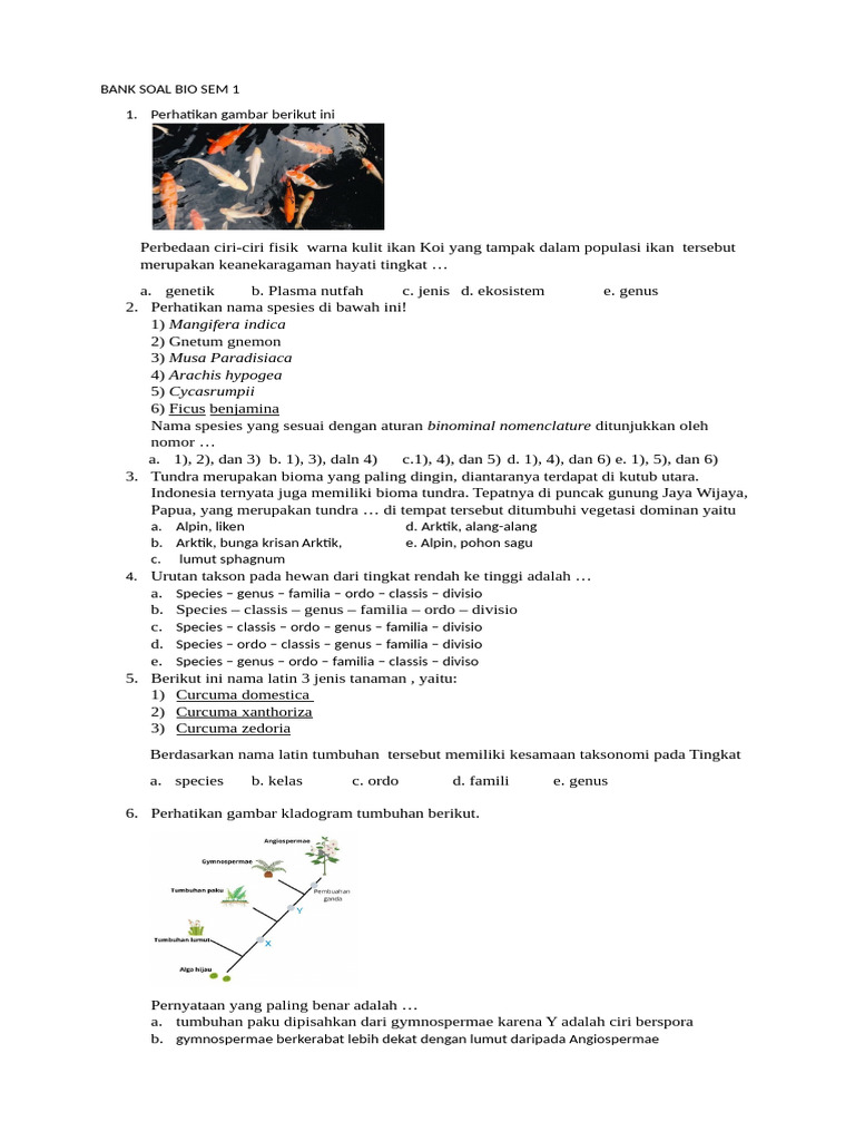 Soal Biologi SMA Semester 1 | PDF