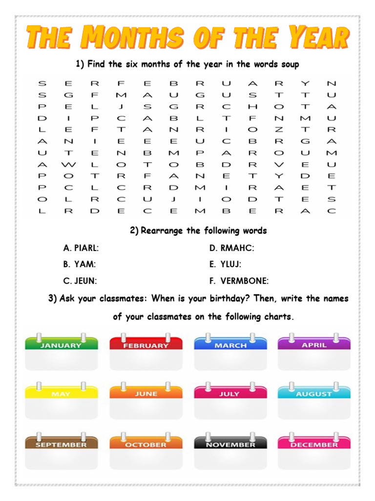 Worksheet (Months of The Year) | PDF