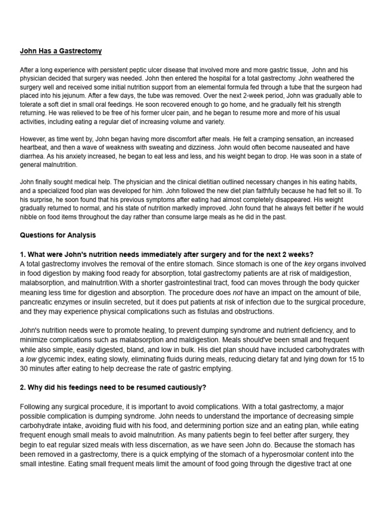 Fateha Ahmed Case Study #3 Gastrectomy | PDF | Stomach | Digestion