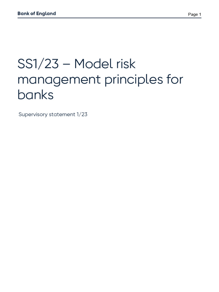 SS1/23 Model Risk Management Principles | PDF | Risk | Risk Management