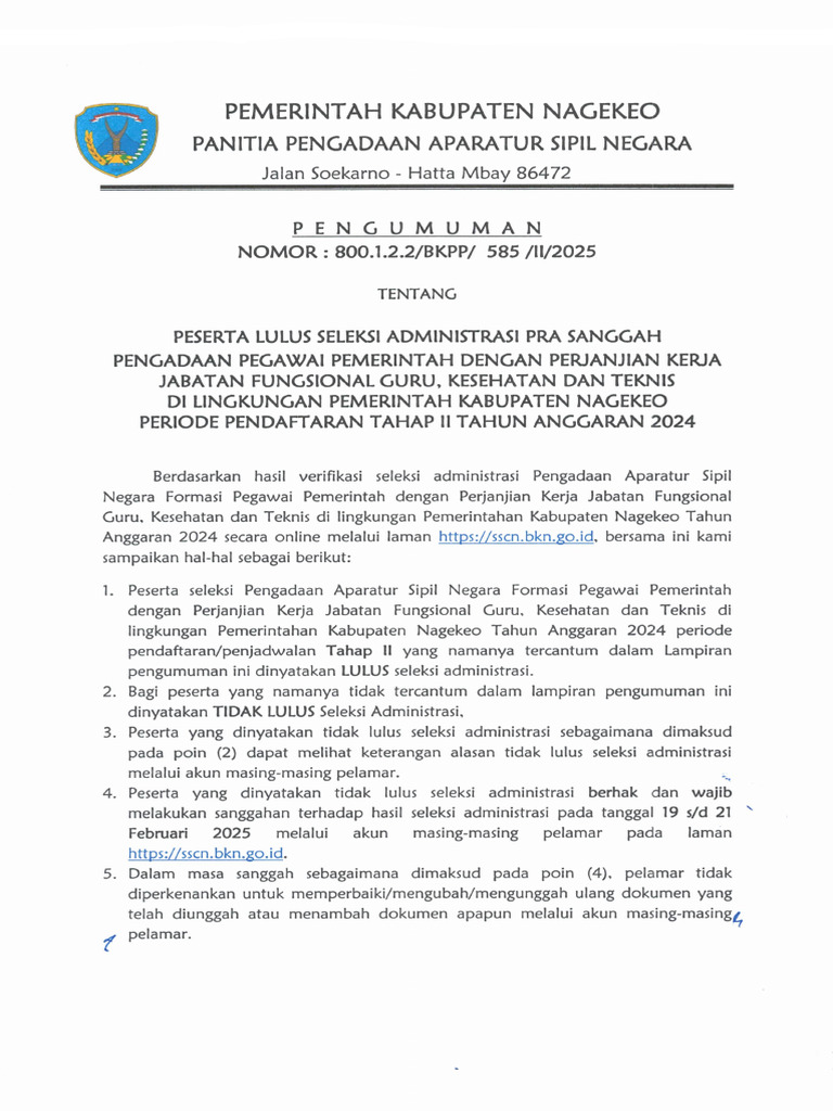 Pengumuman Pra Sanggah Administrasi PPPK Tahap II | PDF