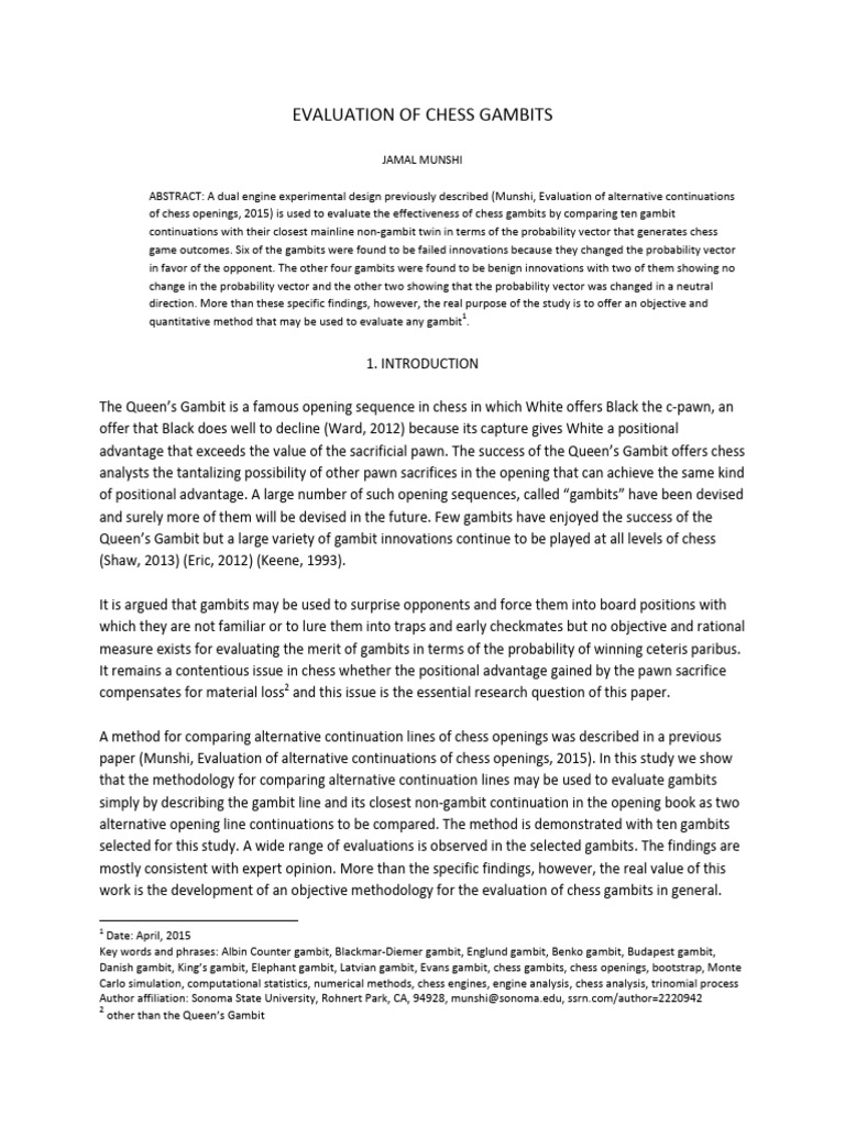 Munshi Jamal-Evaluation of Chess Gambits With Engines | PDF | Chess Openings | Chess