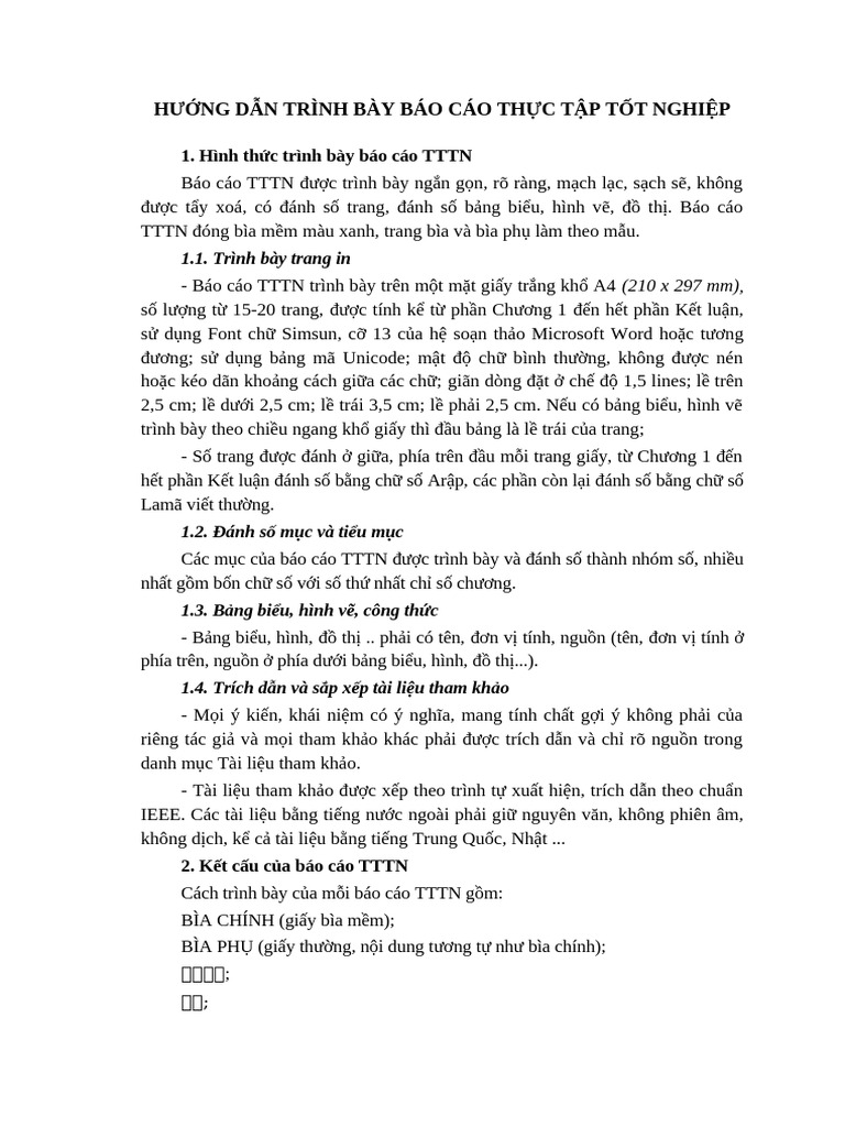 Hướng dẫn trình bày báo cáo TTTN. NNTQ đại học Phenikaa | PDF