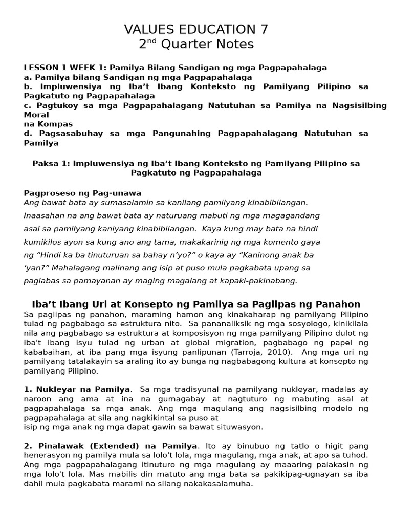 VALUES EDUCATION 7 lecture nores Q2 Lesson 1 Week 1 (2) | PDF VALUES EDUCATION 7 lecture nores Q2 Lesson 1 Week 1 (2) | PDF