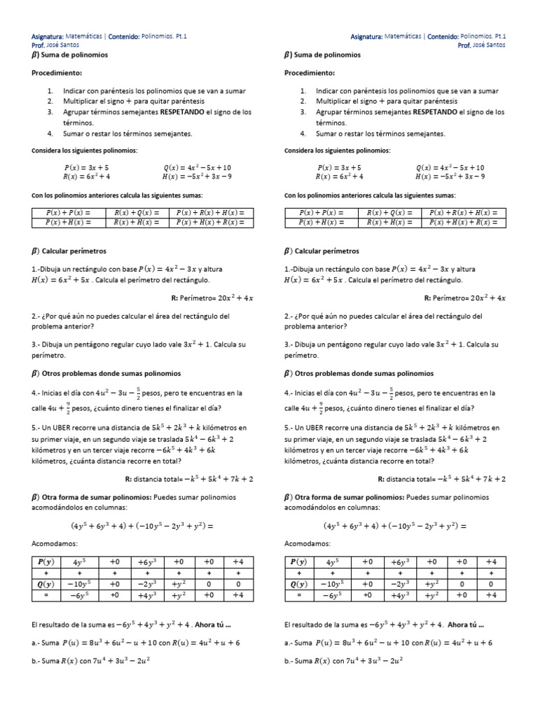 Polinomios 1 - B | PDF | Multiplicación | Matemáticas