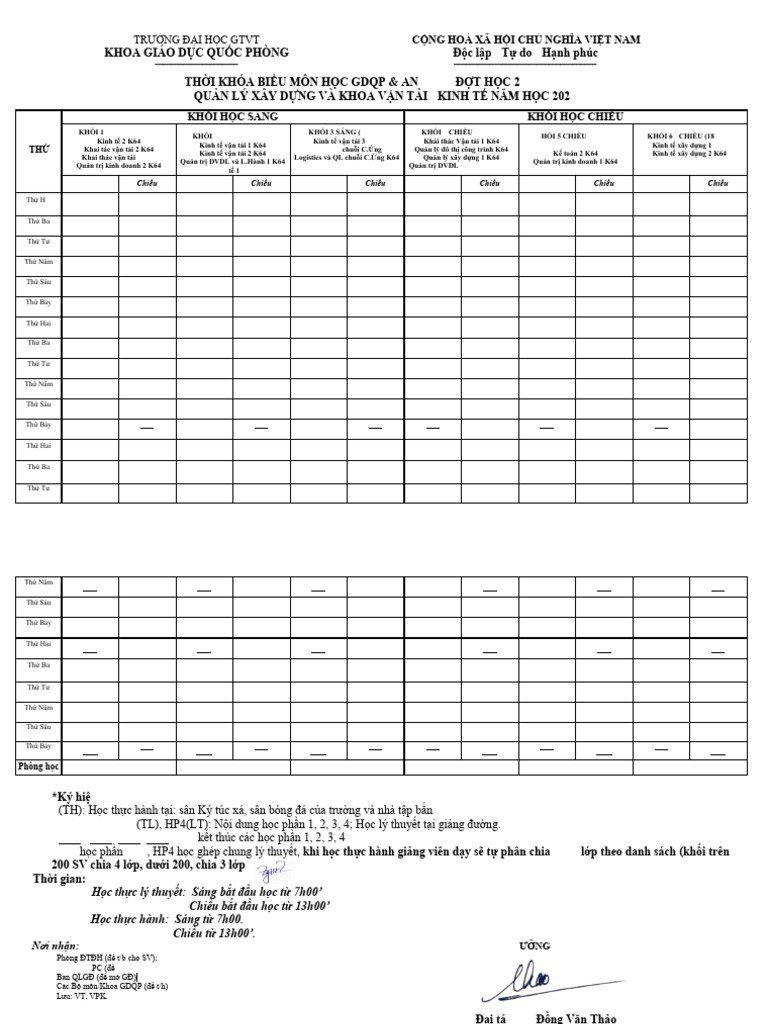 TKB K64 Đ T 2 Đã S A Môn GDQPAN HK12023 2024 1 | PDF