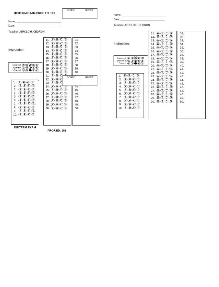 sample answer sheet | PDF