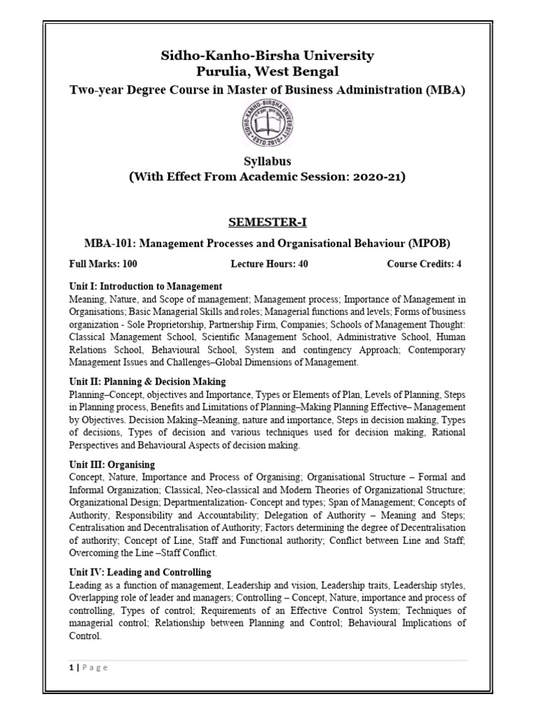 MBA Course Syllabus Overview 2020-21 | PDF | Marketing | Cost Of Capital