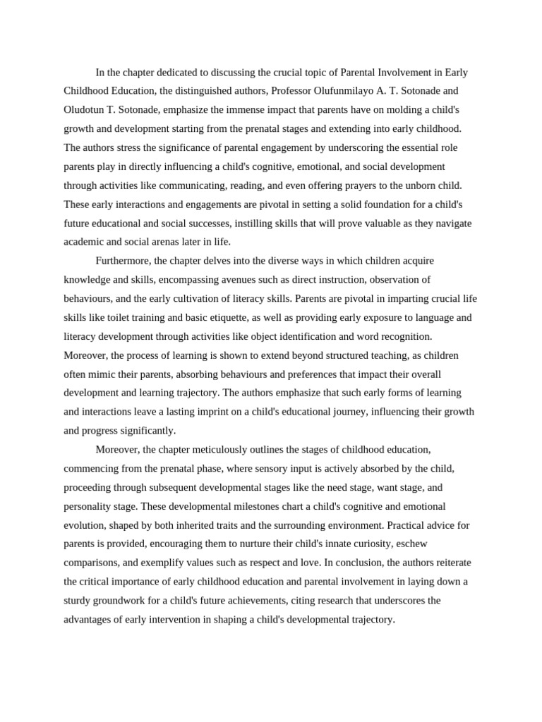 Impact of Parental Involvement in Early Education | PDF | Learning ...