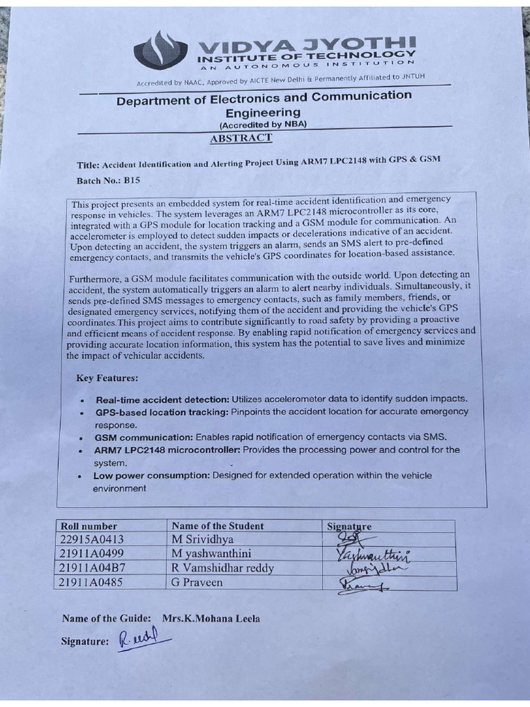 Accident Identification and Alerting Project Using ARM7 LPC2148 With GPS & GSM | PDF