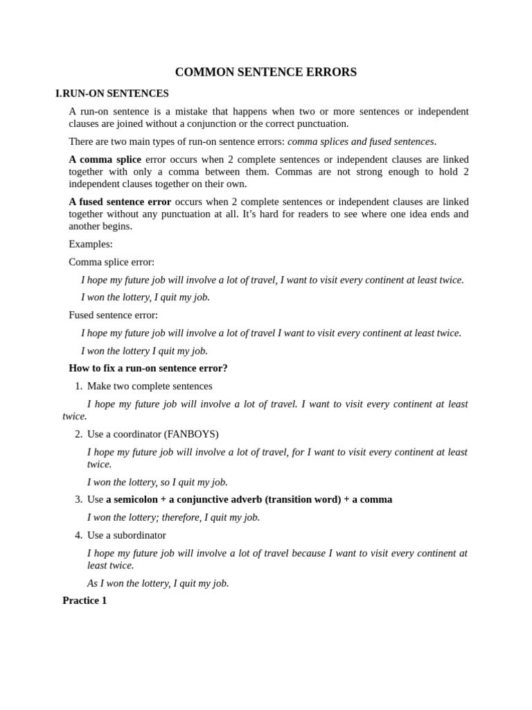 COMMON SENTENCE ERRORS | PDF | Comma | Semantic Units