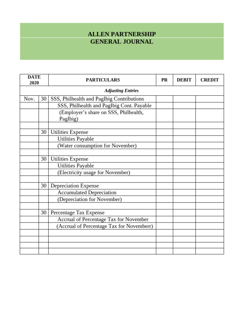 Allen Partnership Journal Entry | PDF