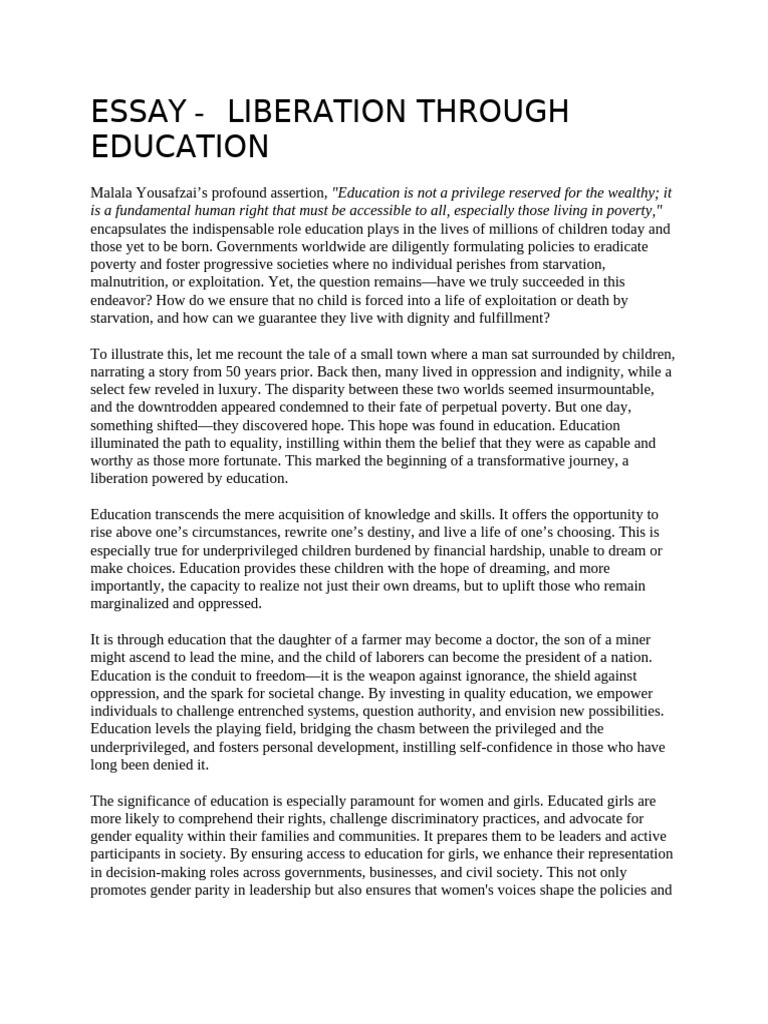 Liberation Through Education Cry Work | PDF