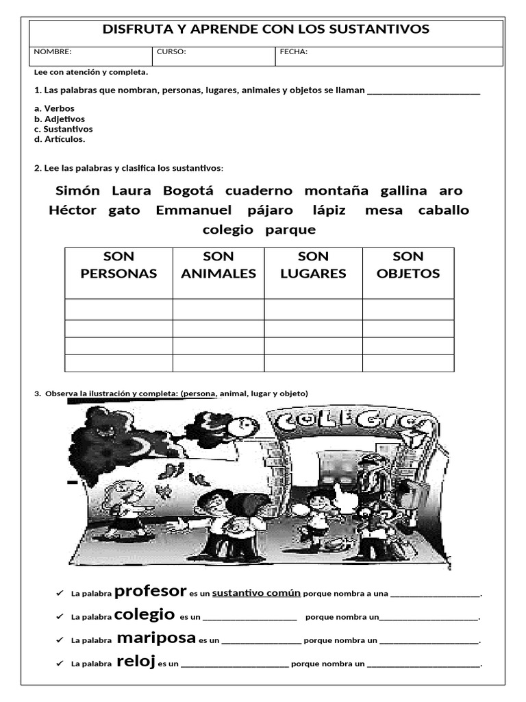 Actividades sobre Sustantivos y Sueños | PDF | Sustantivo