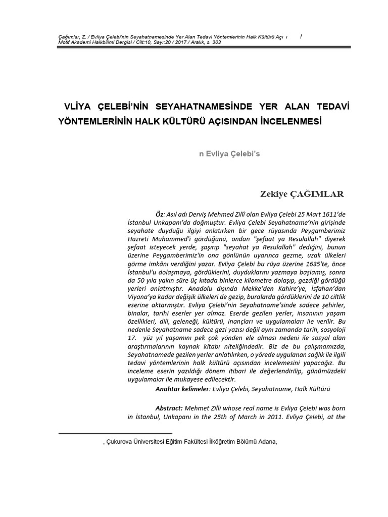EVL__YA __ELEB_____N__N SEYAHATNAMES__NDE YER ALAN TEDAV__ Y__NTEMLER__N__N HALK K__LT__R__ A ...