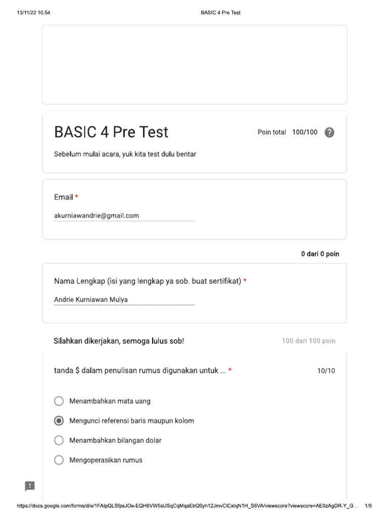 PRETEST BASIC 4 | PDF