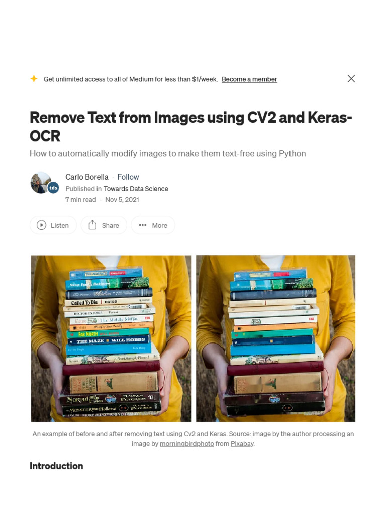 Remove Text From Images Using CV2 and Keras-OCR - by Carlo Borella - Towards Data Science | PDF ...