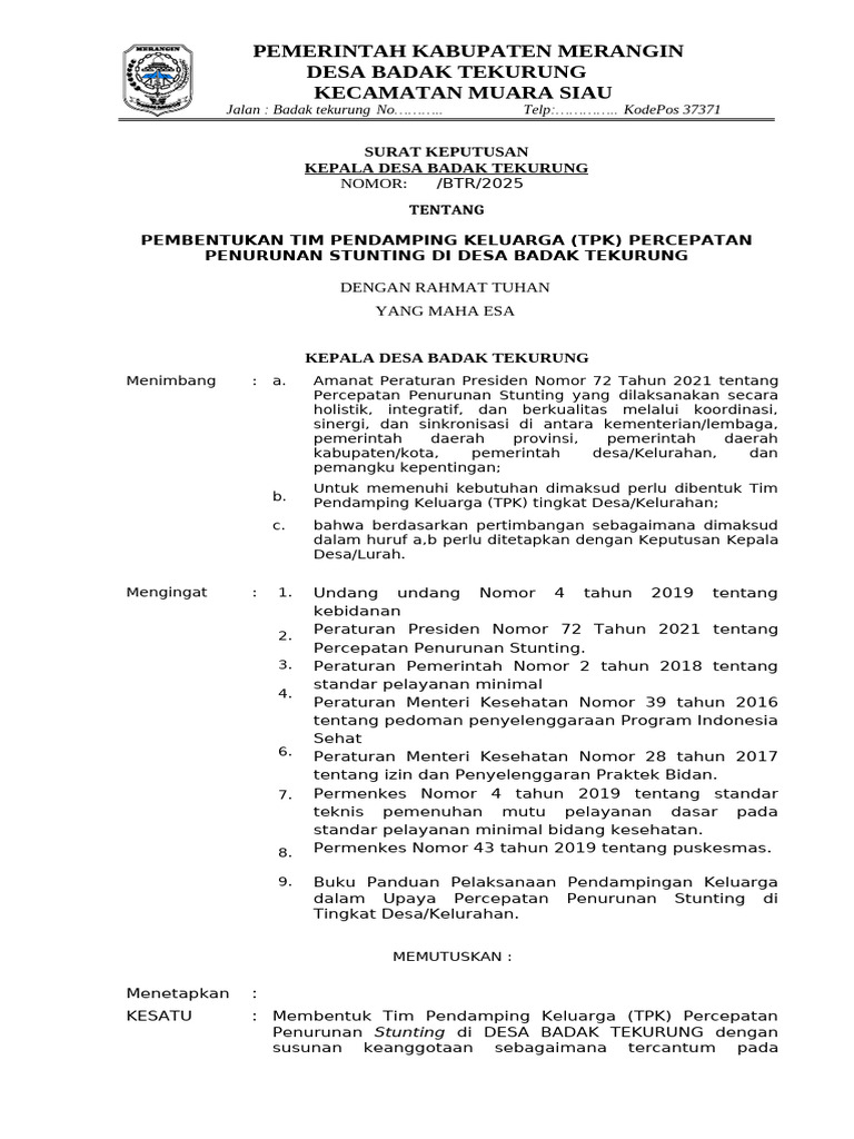 Format TPK Desa | PDF