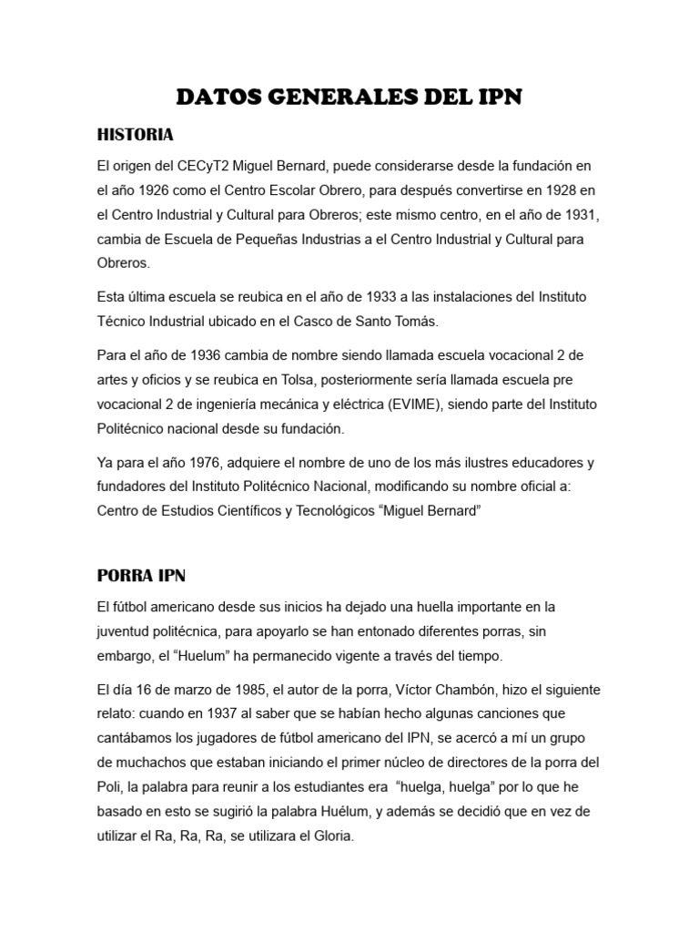 Datos Generales Del IPN | PDF