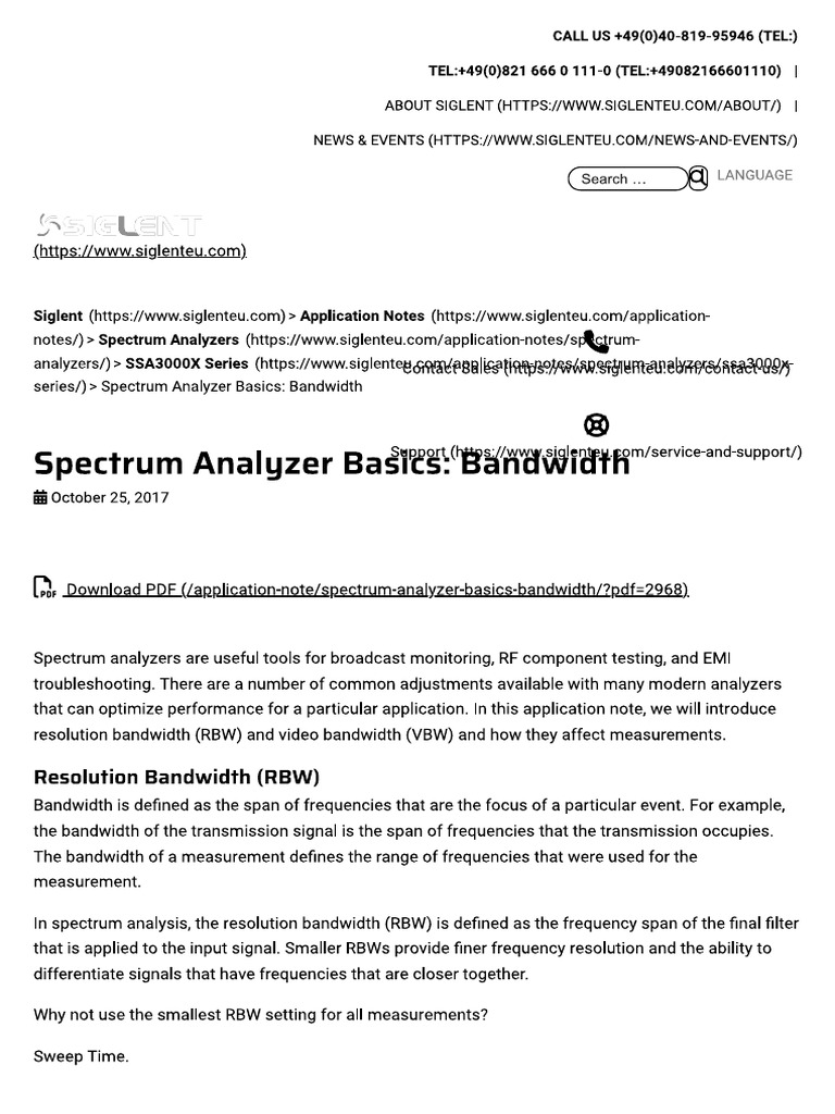 Spectrum Analyzer Basics - Bandwidth - Siglent | PDF