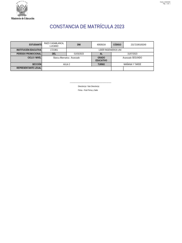 Matricula Constancia EBA | PDF