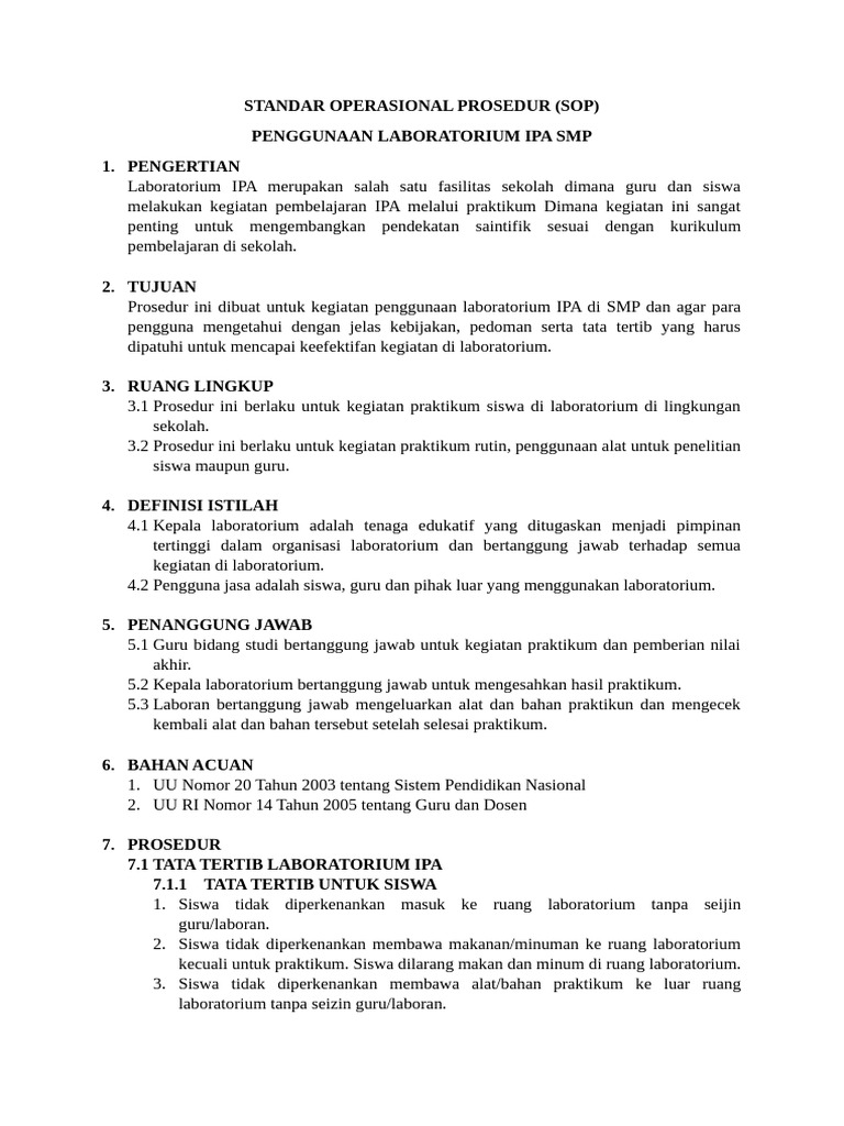 Sop Penggunaan Lab Ipa SMP | PDF