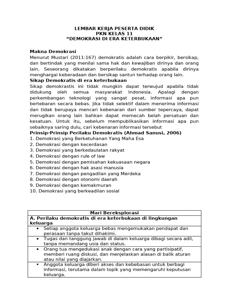 LKPD PKN 11 Keterbukaan Demokrasi | PDF
