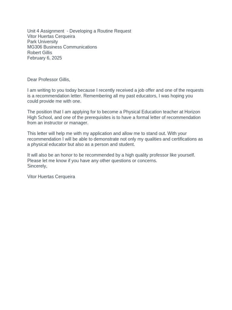 Unit 4 Assignment - Developing a Routine Request | PDF