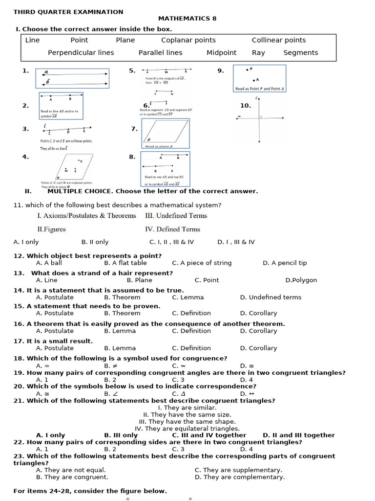 Third Quarter Exam Test Math 8 | PDF | Euclidean Geometry | Geometry
