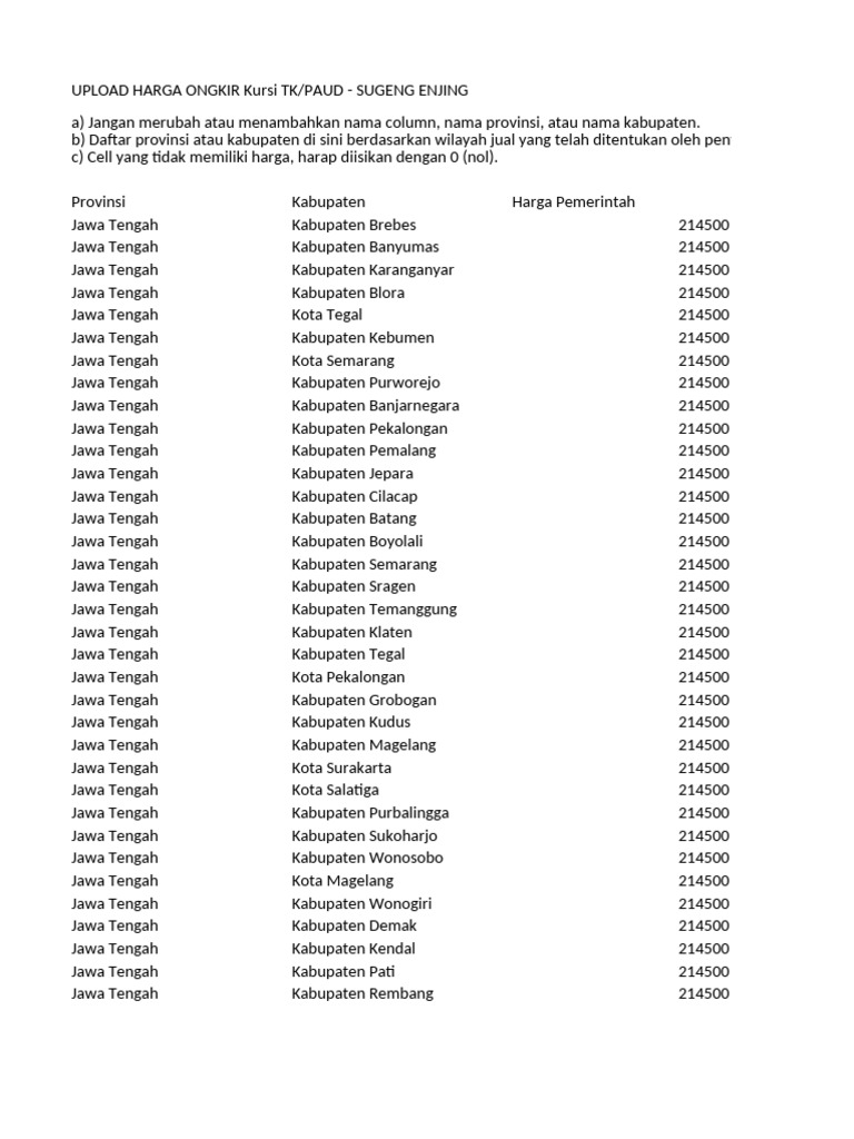 Template Harga Produk Kursi TK - PAUD - SUGENG ENJING | PDF