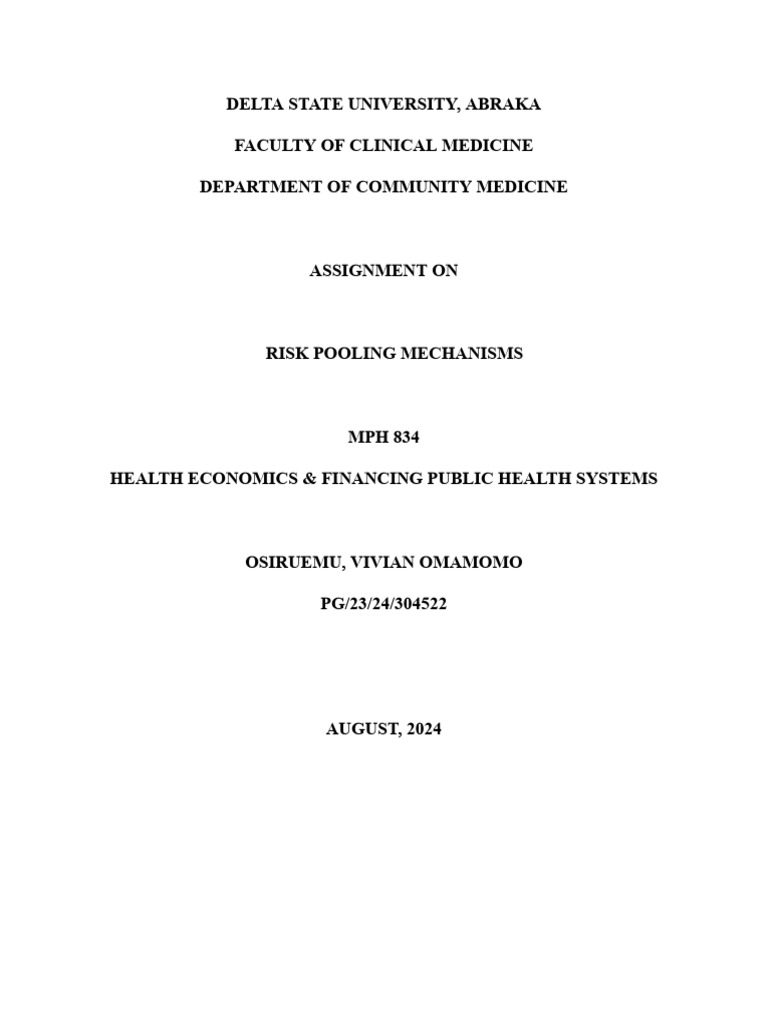 Types of Risk Pooling Mechanisms in Health | PDF | Insurance | Risk