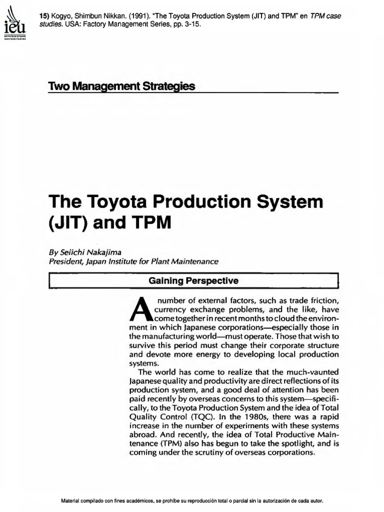 Toyota Production System Jit | PDF