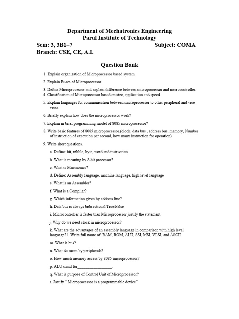 COMA Question Bank for Microprocessors | PDF | Microprocessor ...