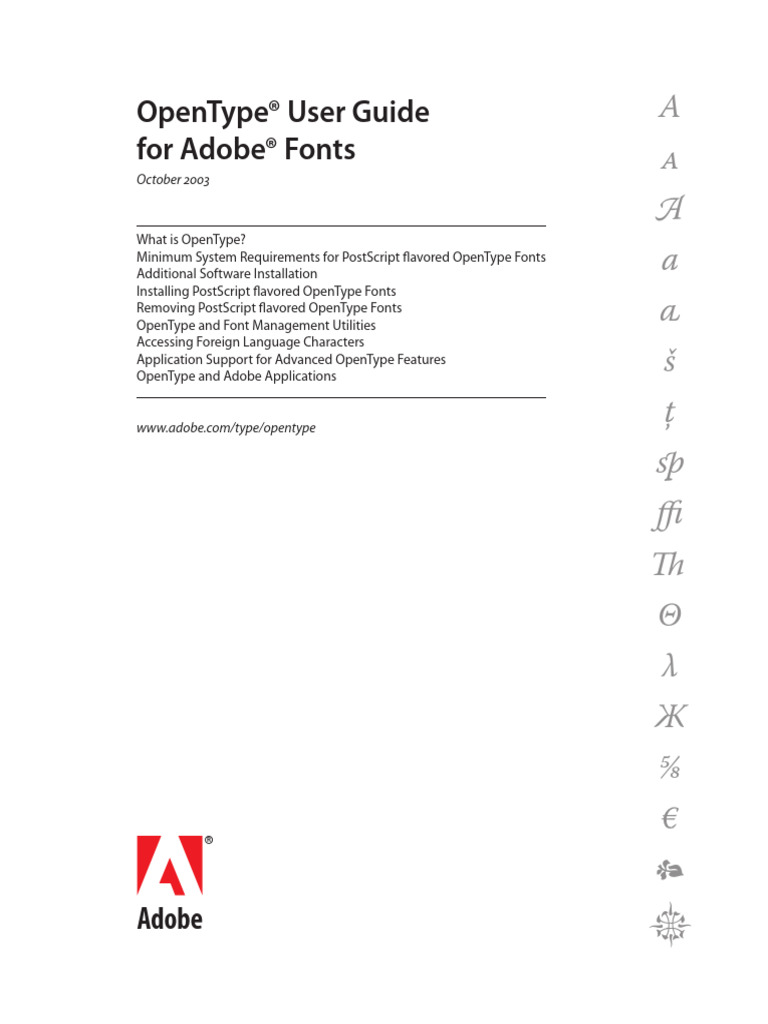 OpenType User Guide for Adobe Fonts | PDF | Microsoft Windows | Text