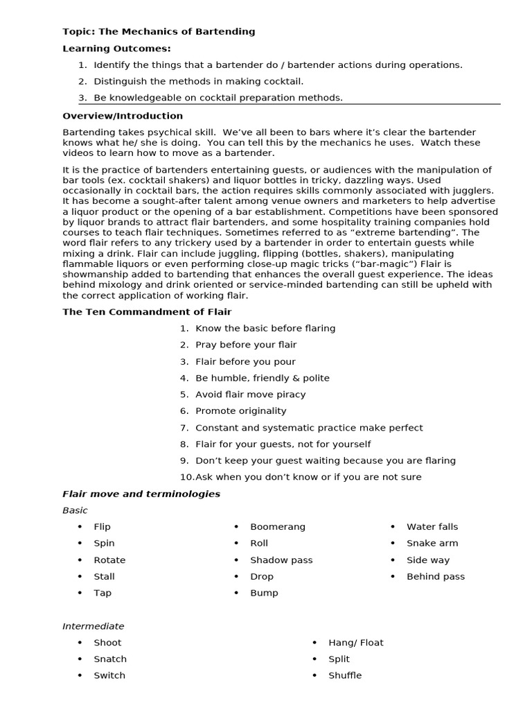 Bar and Beverage Management - 4 | PDF | Cocktails | Bartender