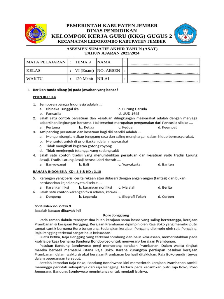 8. Soal PAS TEMA 9 Kelas 6 | PDF