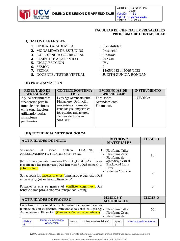 Sesion de Aprendizaje 7 | PDF | Aprendizaje