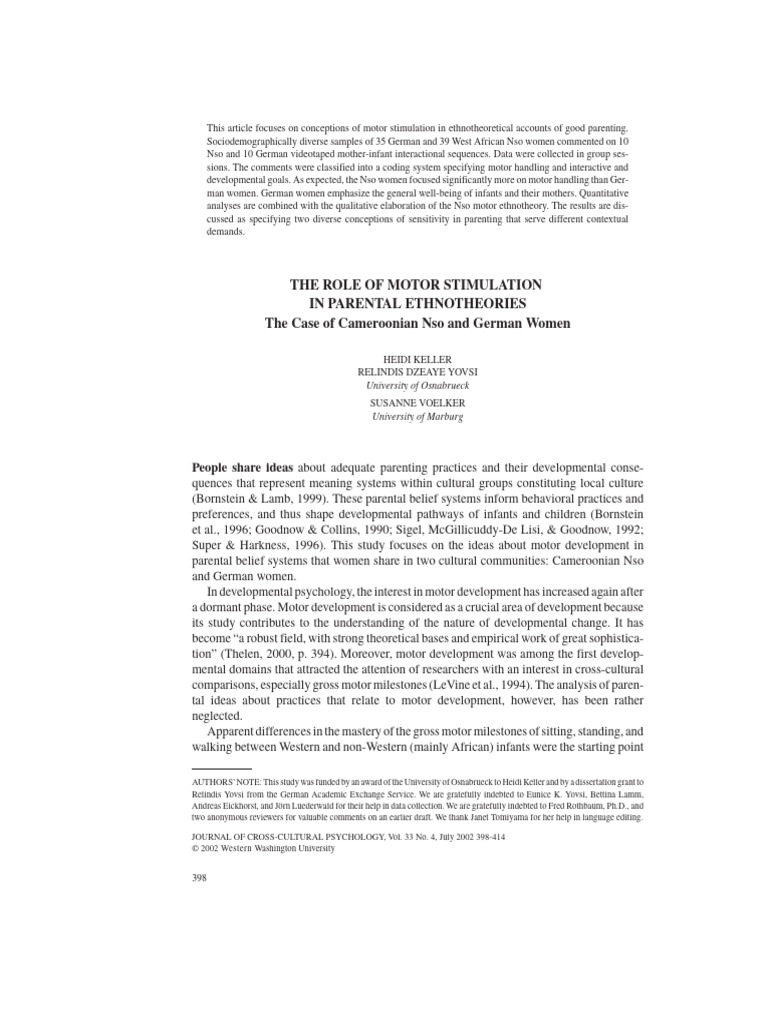 The ROLE OF MOTOR STIMULATION IN PARENTAL ETHNOTHEORIES | PDF ...