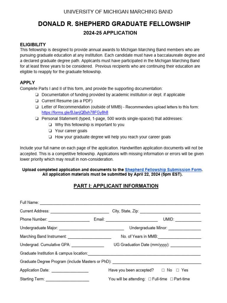 Michigan Marching Band Grad Fellowship | PDF | Postgraduate Education ...