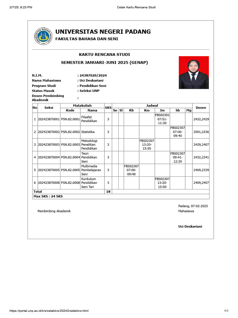 Cetak Kartu Rencana Studi S2 SMT1 | PDF
