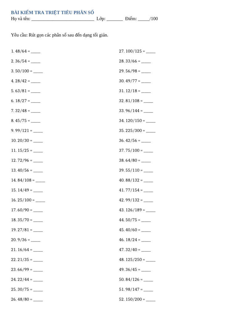 Bai Kiem Tra Triet Tieu Phan So | PDF