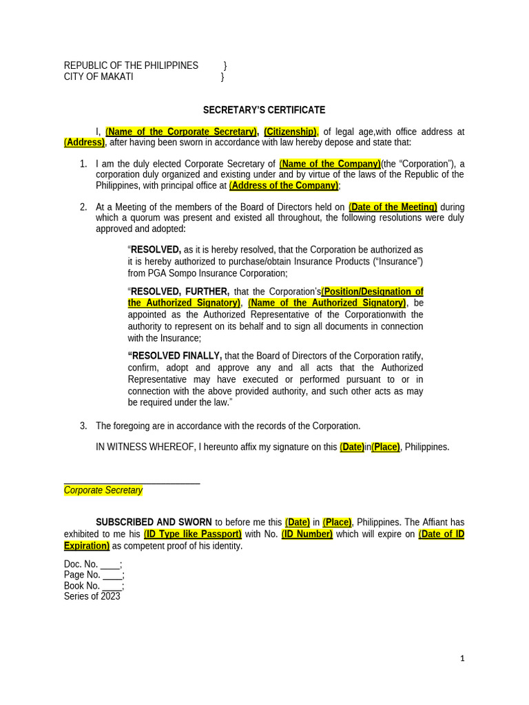 Secretary Certificate Template | PDF