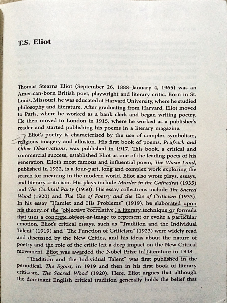 Eliot's Tradition and Individual Talent | PDF | T. S. Eliot | The Arts