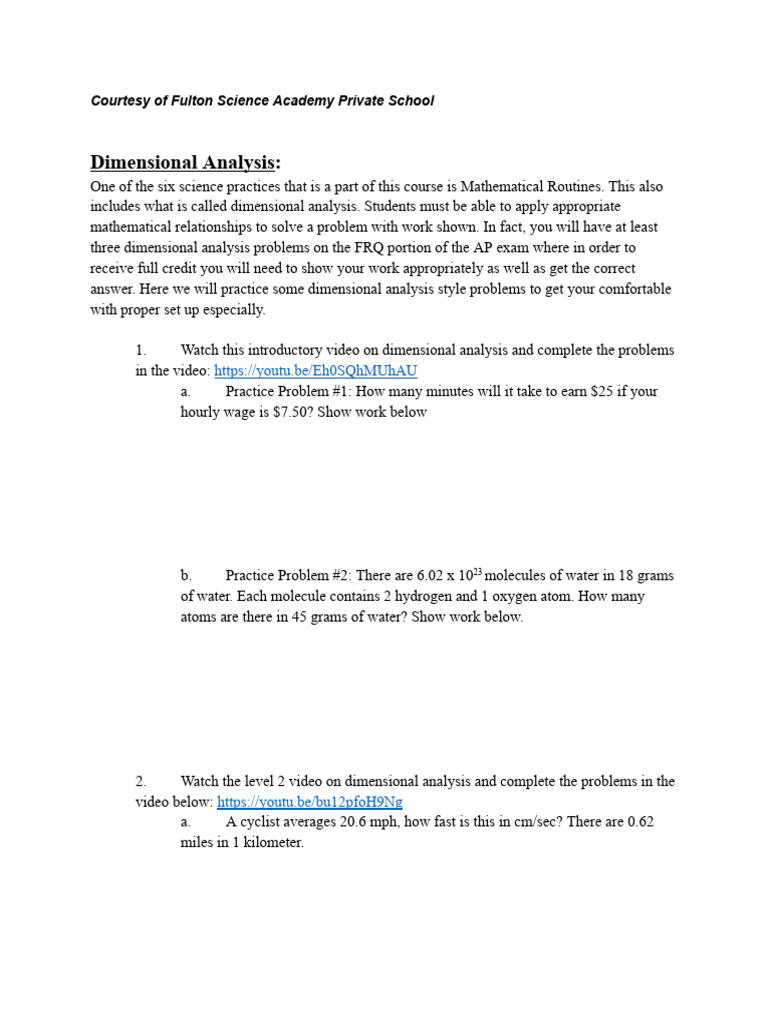 APES Dimensional Analysis Practice | PDF
