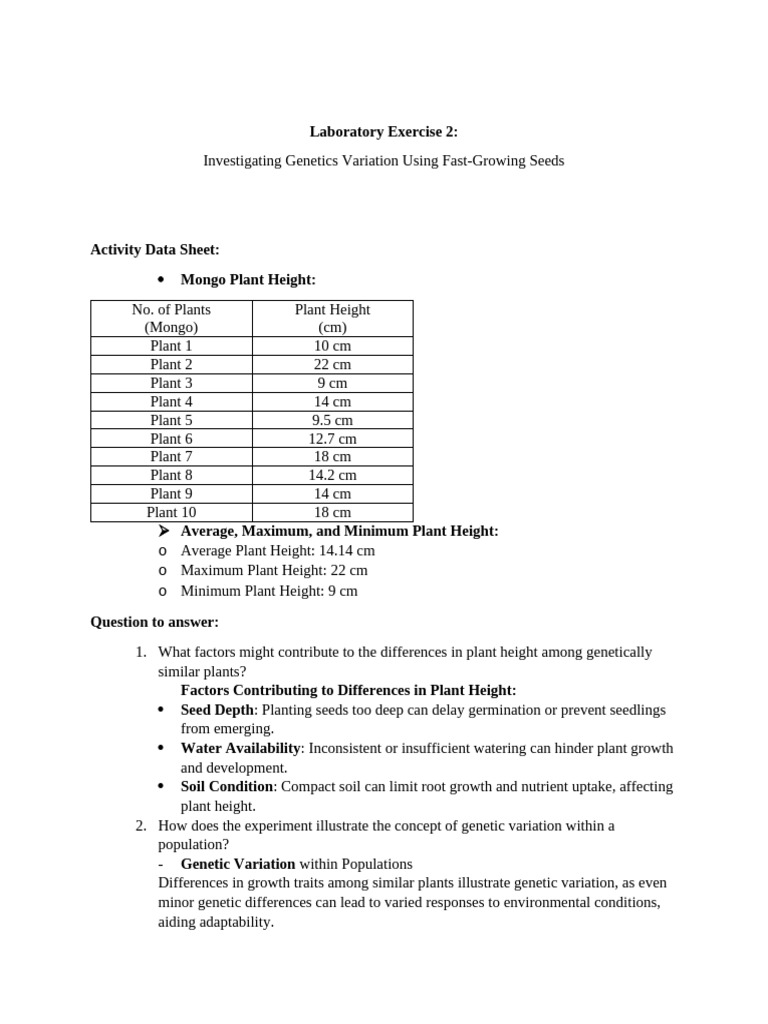Genetics-Group-2-Lab-Exercise-2 | PDF | Plant Nutrition | Plants