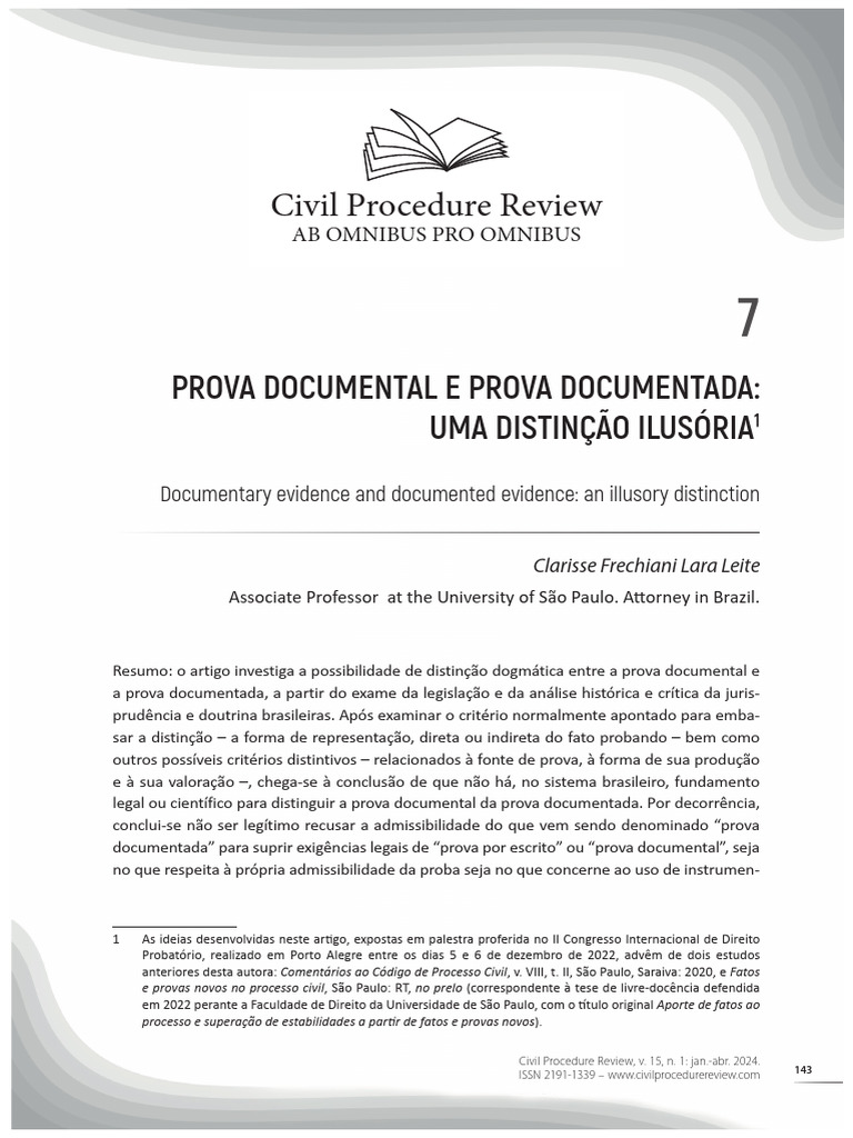 Prova Documental e Prova Documentada | PDF | Prova (jurídico) | Direito ...