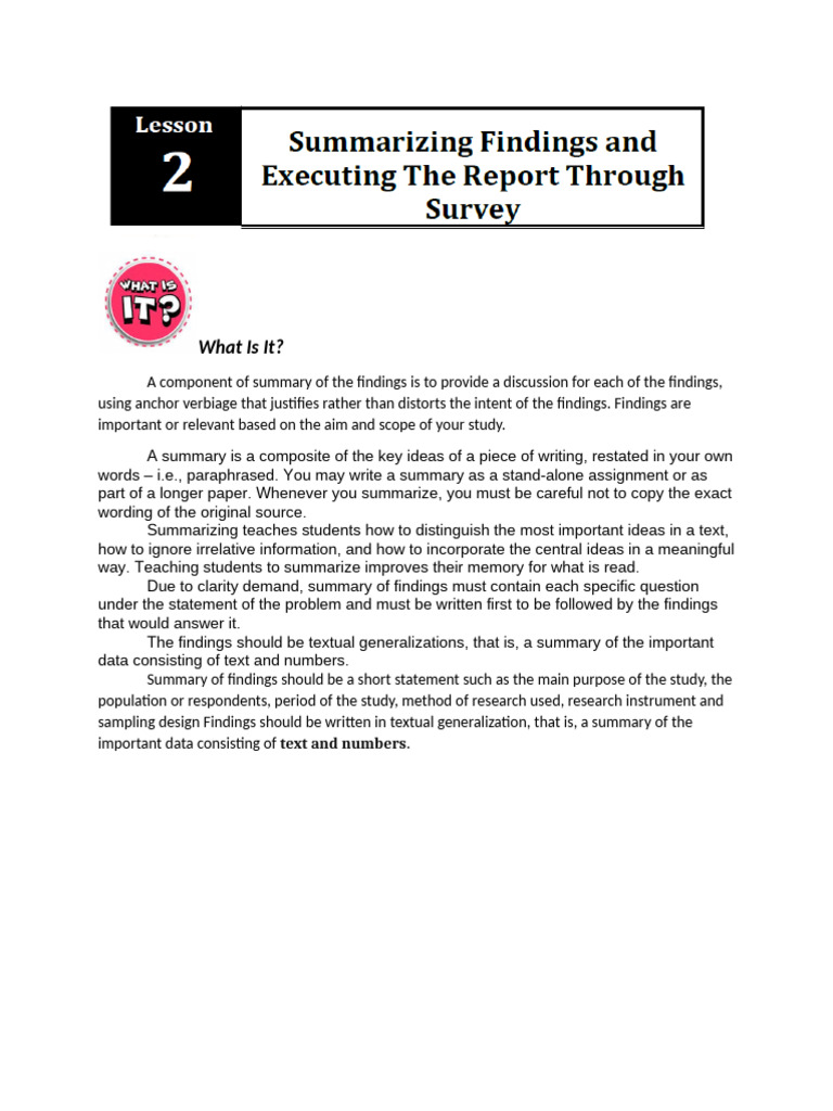 Summarizing Findings and Executing The Report Through Survey | PDF ...
